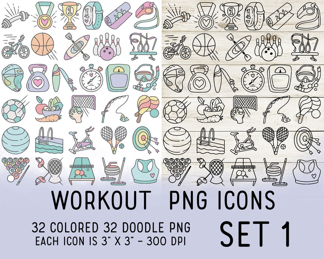 Workout Icons Set 1 - Sports Icons Clipart - Fitness Icons Digital ...