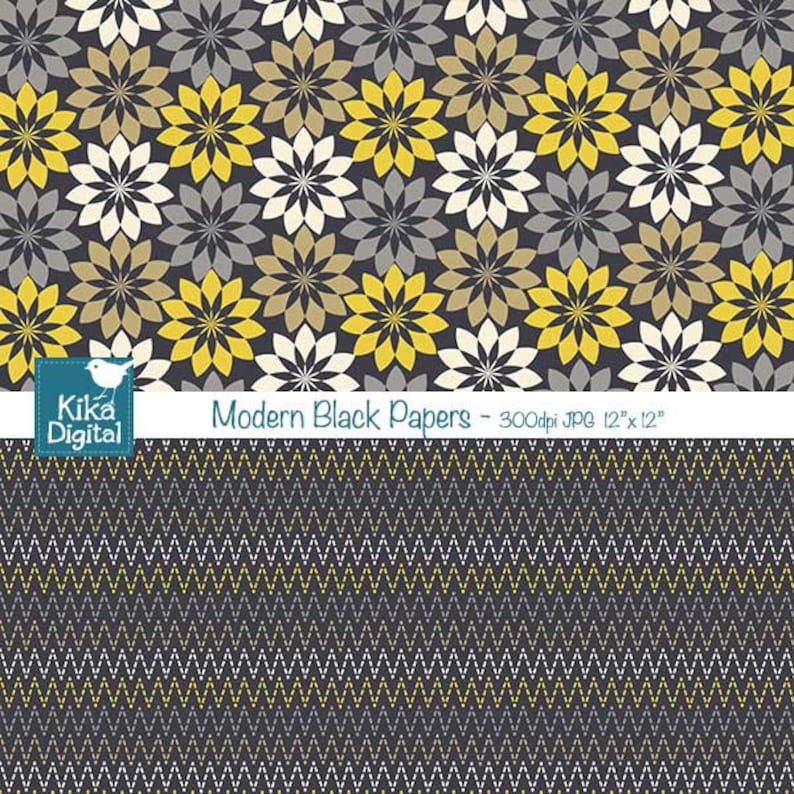 Black and Yellow Digital Papers Modern Black Scrapbooking | Etsy