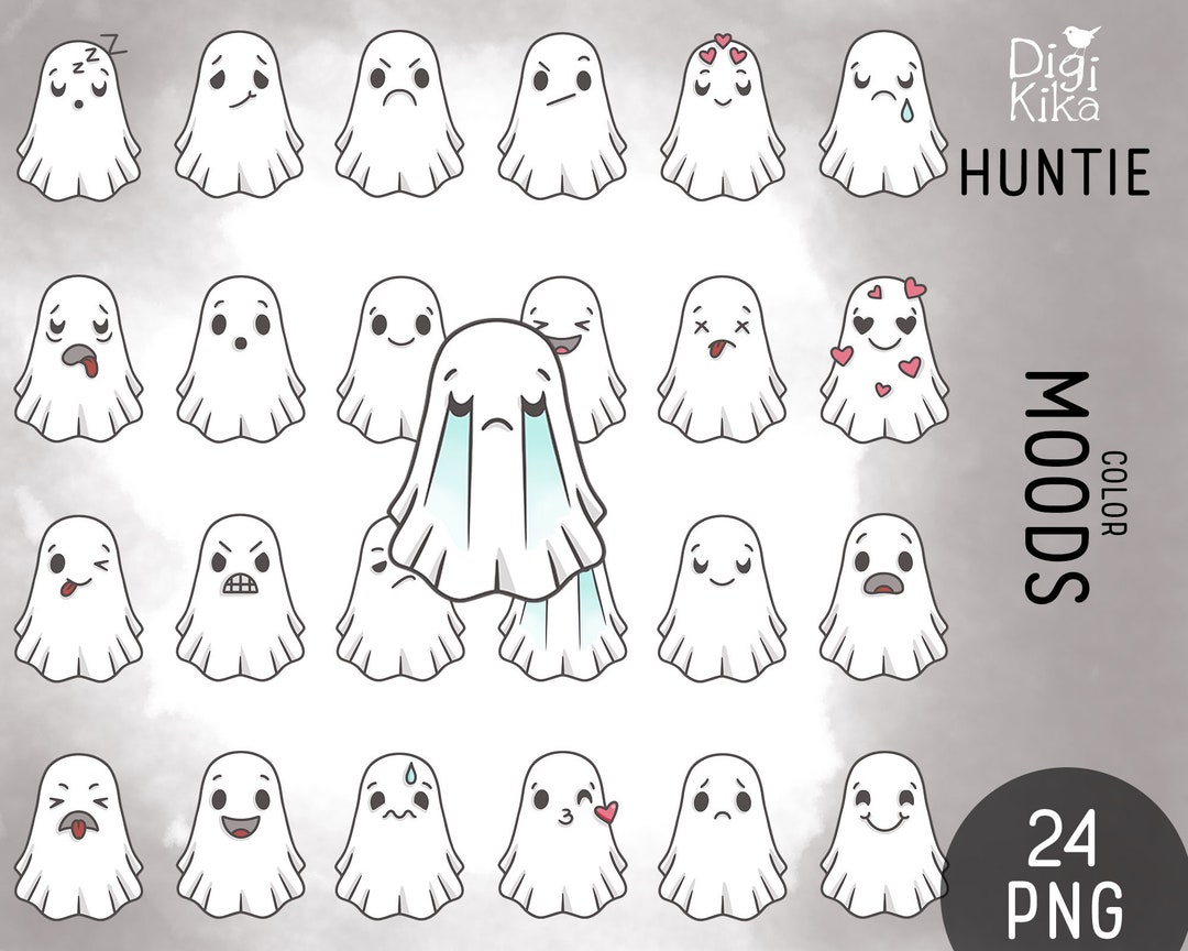 HAUNTIE the Ghost Color Icons Moods Digital Stamp SVG, EPS, Scrapbook ...