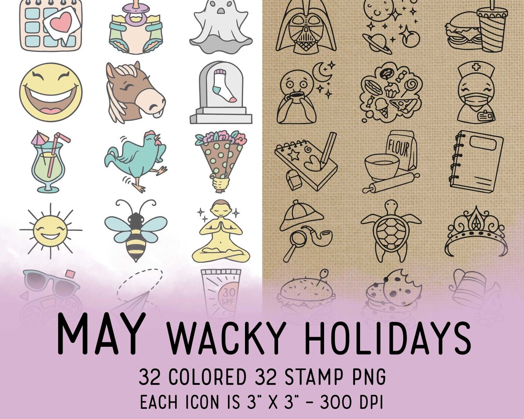 MAY Wacky Holidays Icons PNG - Color and Stamp Icons Clipart - Digital ...