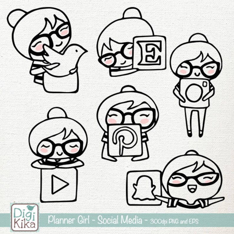 Planner Girl Social Media Stamp Clipart Planner Stickers - Etsy