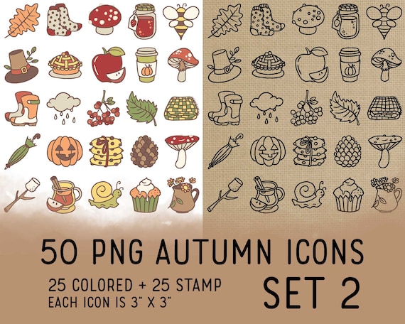 50 Autumn Icons Set 2 Icons Clipart Fall Digital Stamp - Etsy