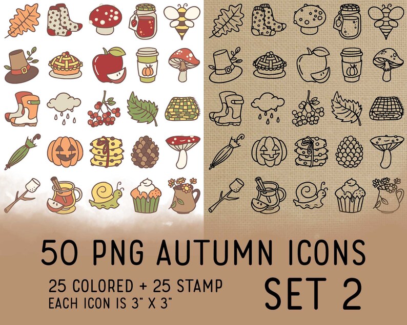 50 Autumn Icons Set 2 Icons Clipart Fall Digital Stamp - Etsy