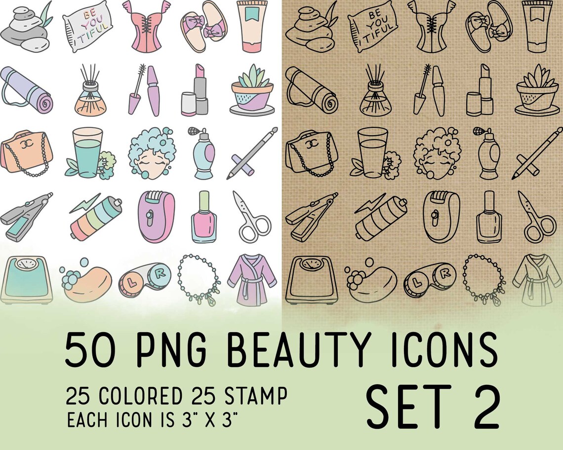 50 Beauty Icons Set 2 Self Care Icons Clipart Digital - Etsy