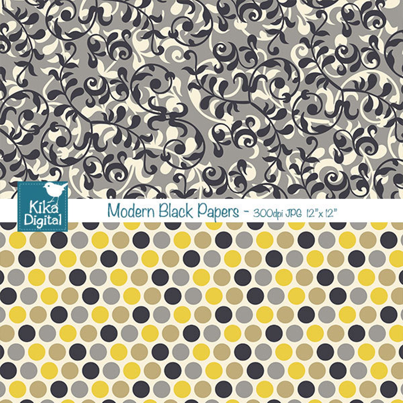 Black and Yellow Digital Papers Modern Black Scrapbooking | Etsy