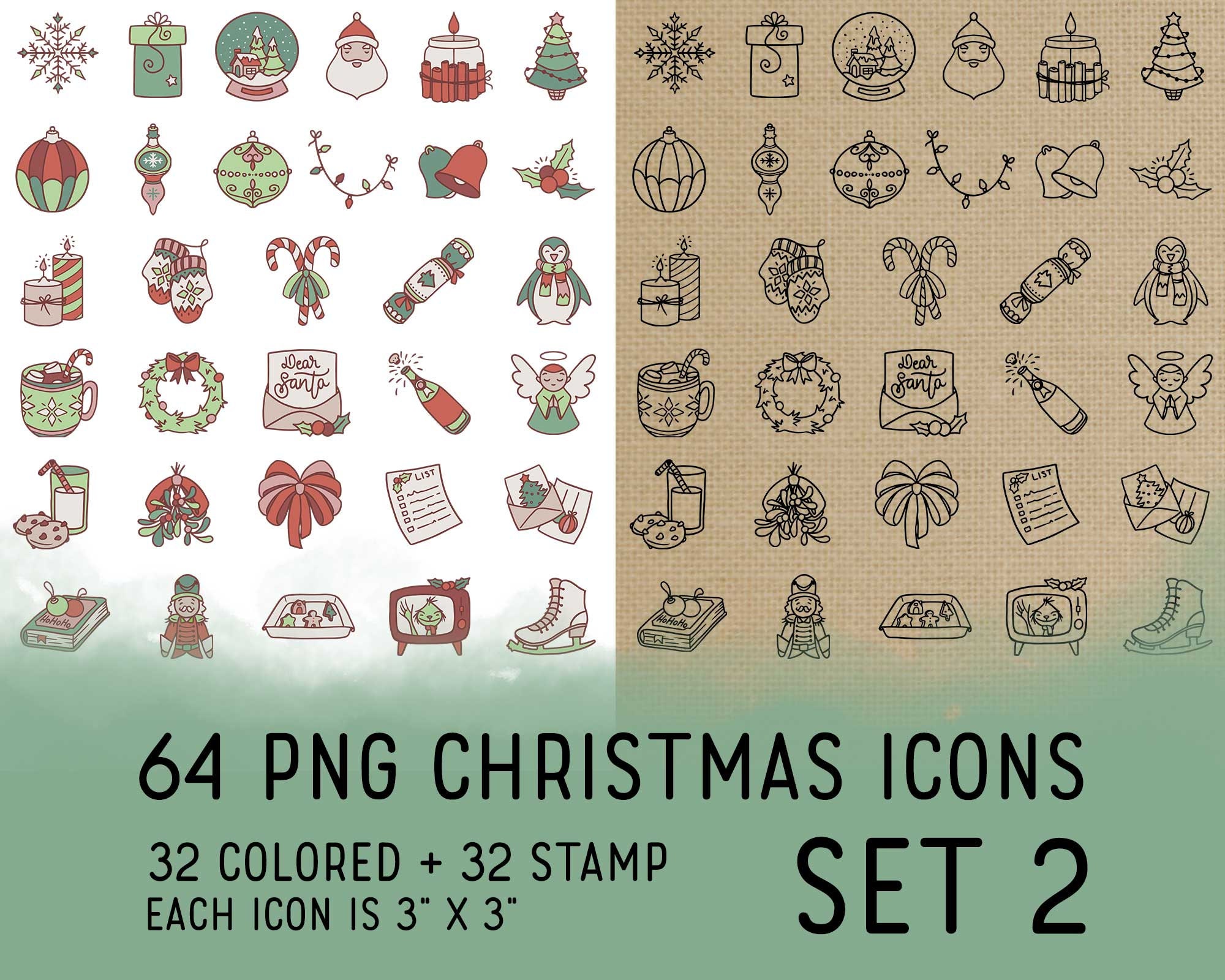 64 Christmas Icons Set 2 Icons Clipart Planner Icons | Etsy