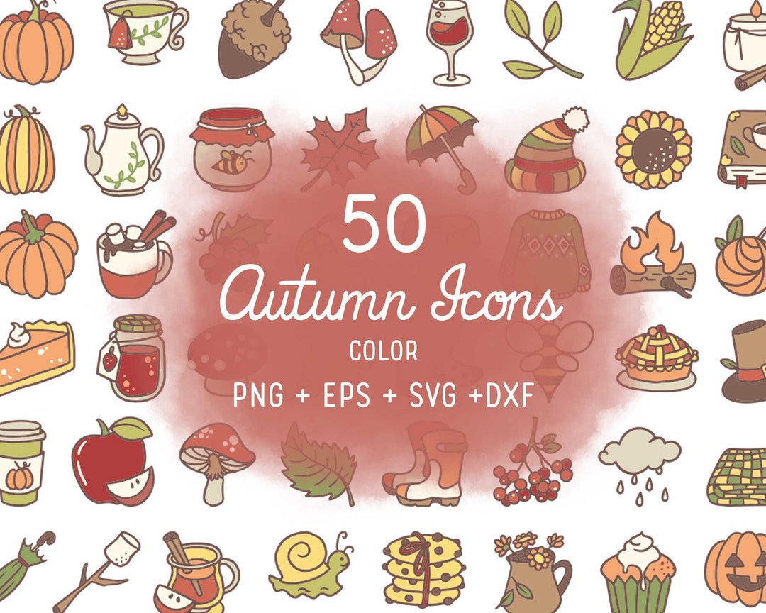 50 Autumn Color Icons Vector - Fall Icons Clipart - Digital Sticker ...