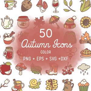 50 Autumn Color Icons Vector - Fall Icons Clipart - Digital Sticker ...