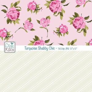 Pink and Turquoise Shabby Chic Digital Papers Shabby Chic - Etsy