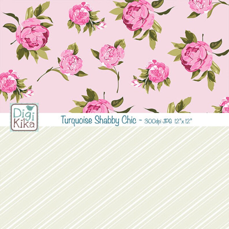 Pink and Turquoise Shabby Chic Digital Papers Shabby Chic | Etsy