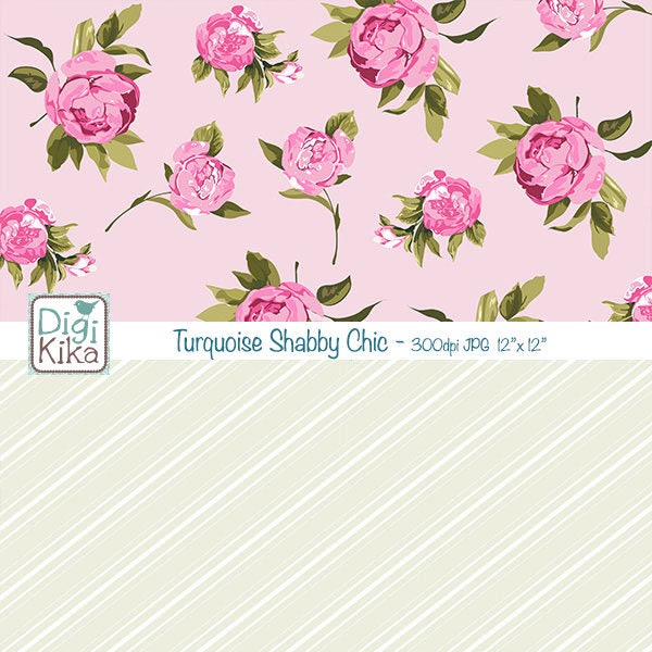 Pink and Turquoise Shabby Chic Digital Papers Shabby Chic | Etsy