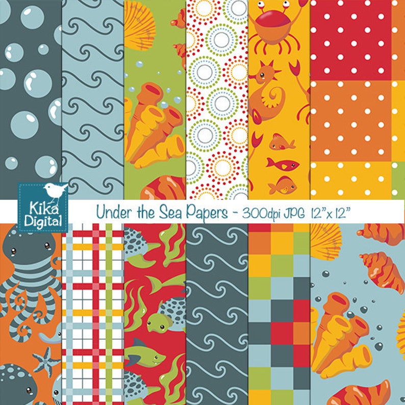 SALE Under the Sea Digital Papers cute sea animals scrapbook | Etsy