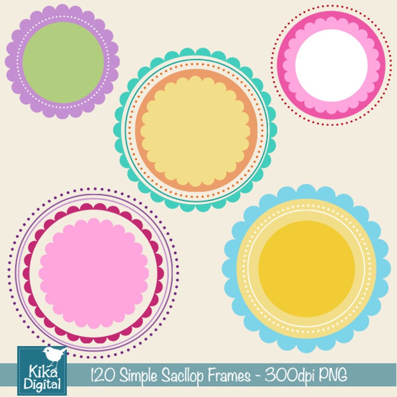 120 Simple Scallop Digital Frames Mix and Match Card | Etsy