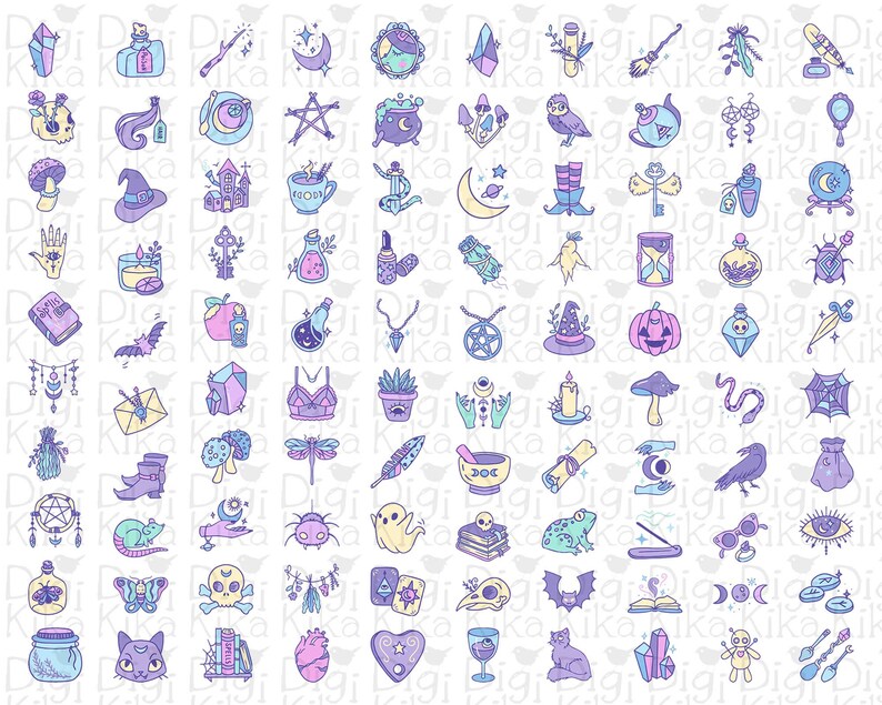 100 Witchy Color Icons Vector Wicca Icons Clipart Mystic - Etsy
