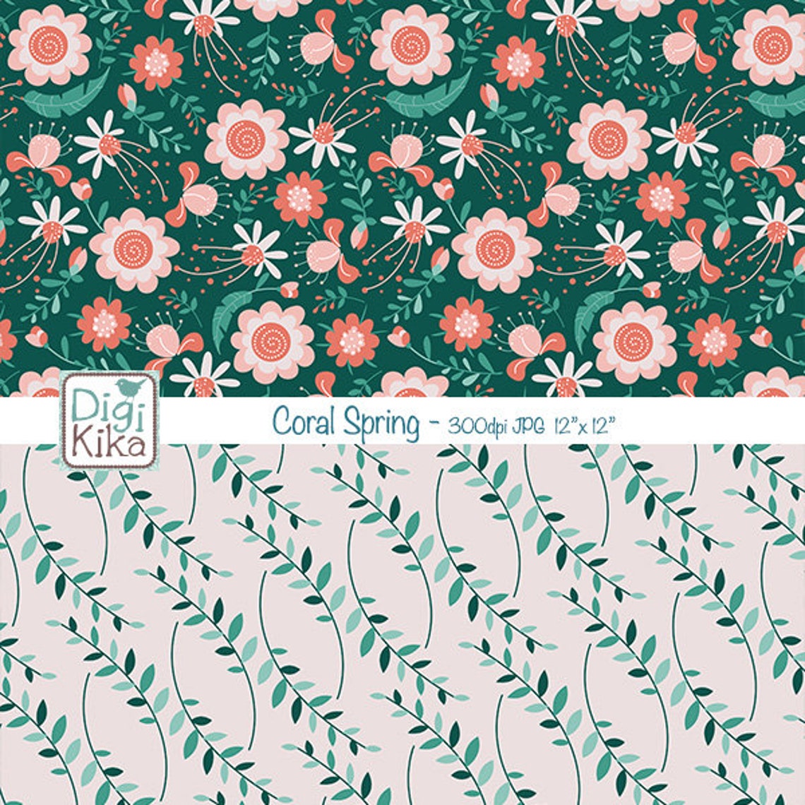 Coral Spring Digital Papers Hello Spring Scrapbook Paper - Etsy