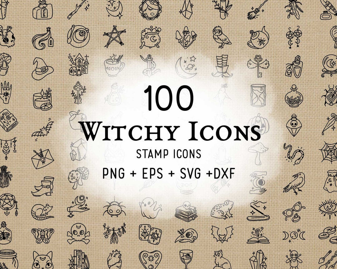 100 Witchy Stamp Icons Bundle - Wicca Icons Clipart - Mystic Digital ...