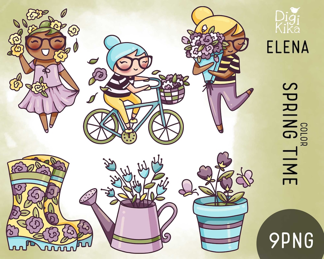 Planner Girl Elena Spring COLOR Clipart Coffee Digital Stamp Planner ...