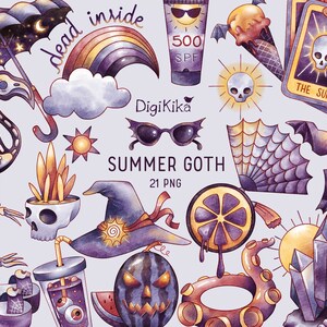 Summer Goth Watercolor Clipart, Hand Painted Gothic Clip Art, Stickers ...