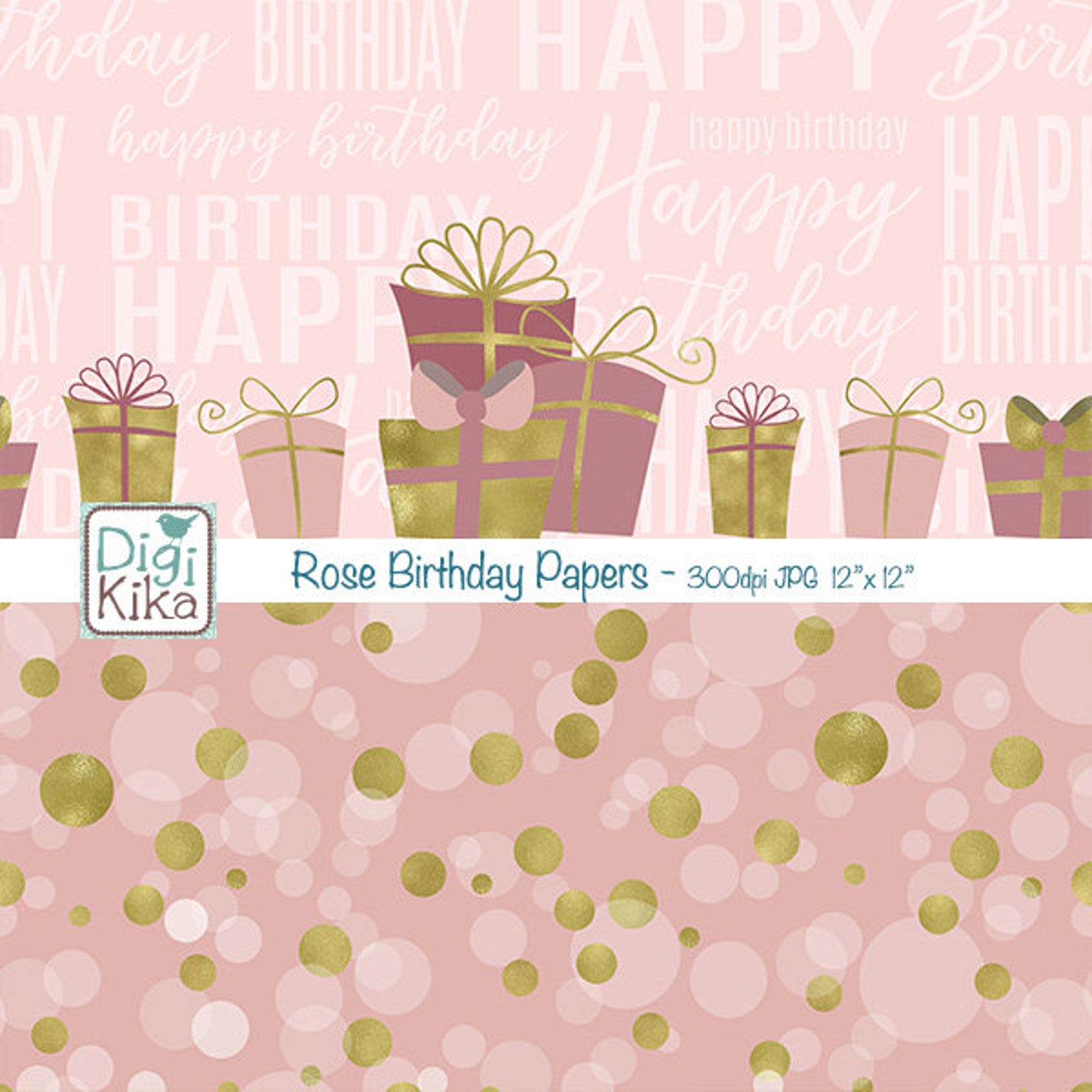 Rose Happy Birthday Digital Papers Scrapbooking Card - Etsy
