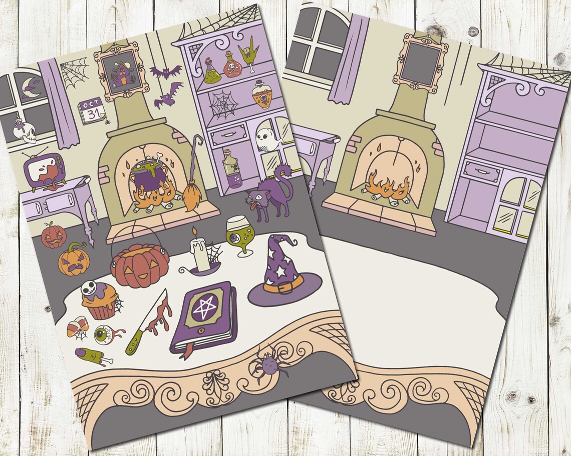 Witch's Kitchen Halloween Clipart Scene Scene | Etsy