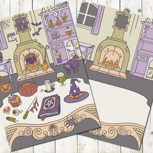 Witch's Kitchen Halloween Clipart Scene Scene - Etsy
