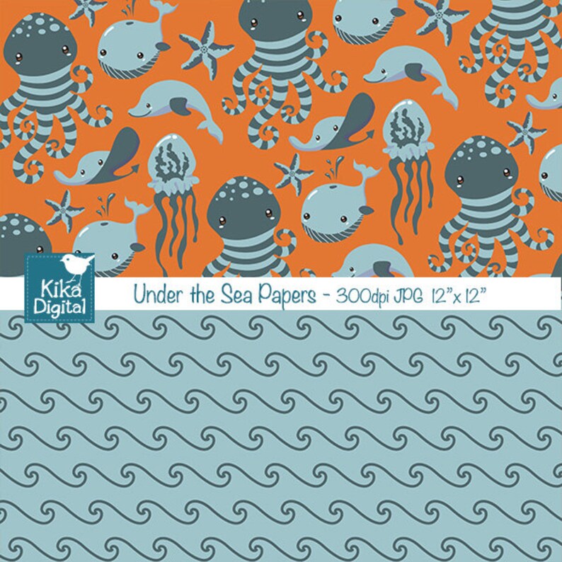 SALE Under the Sea Digital Papers cute sea animals scrapbook | Etsy