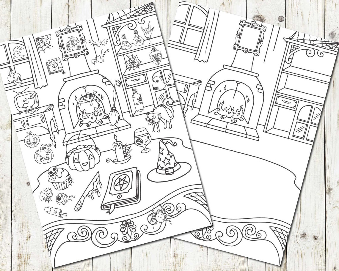 Witch's Kitchen Halloween Clipart Scene Scene | Etsy