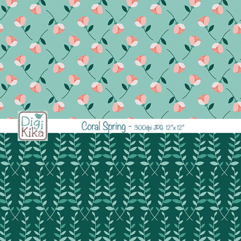 Coral Spring Digital Papers Hello Spring Scrapbook Paper | Etsy