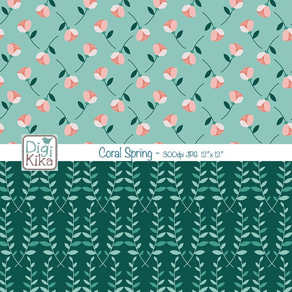 Coral Spring Digital Papers Hello Spring Scrapbook Paper - Etsy