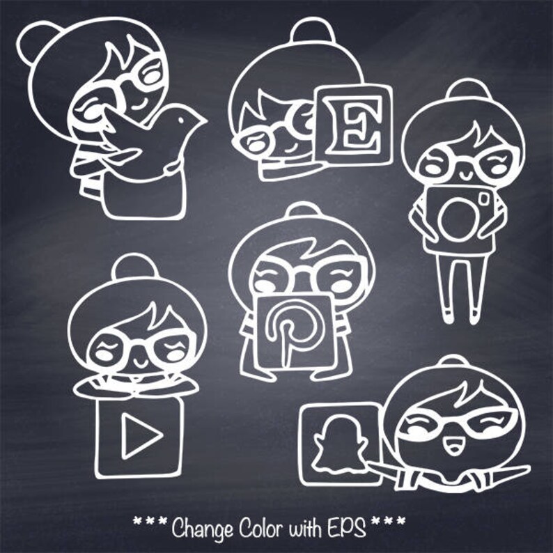 Planner Girl Social Media Stamp Clipart Planner Stickers - Etsy