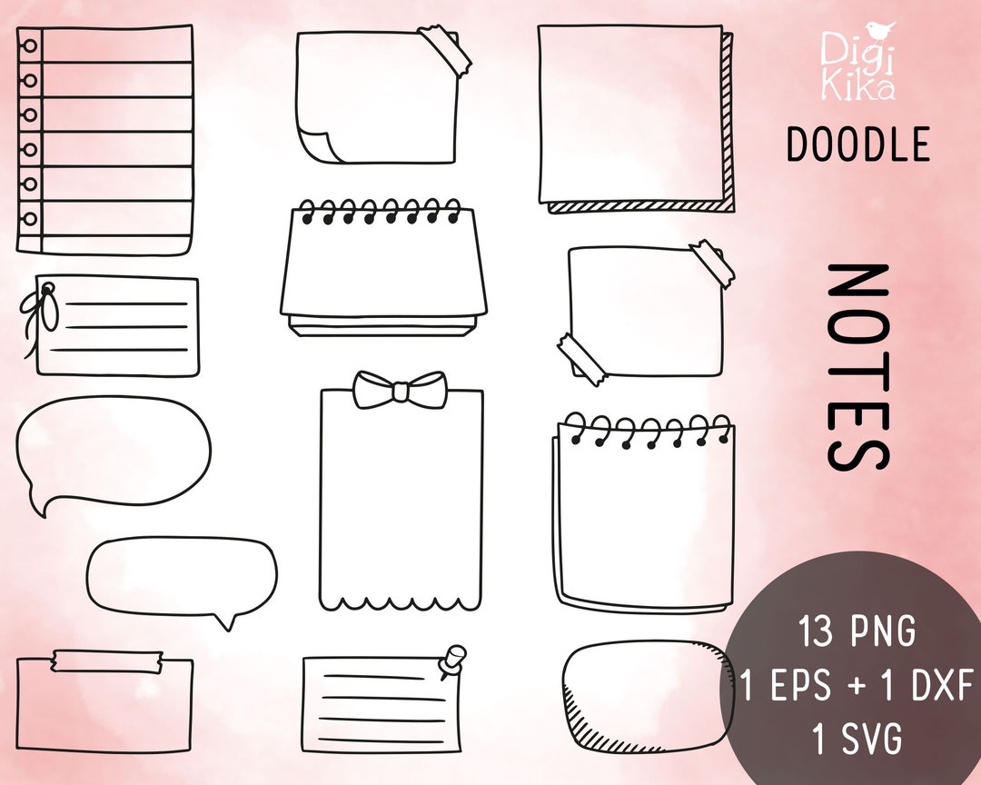 Notes Doodle Clipart Set - Handrawn Doodle Digital Stamp - SVG, EPS ...