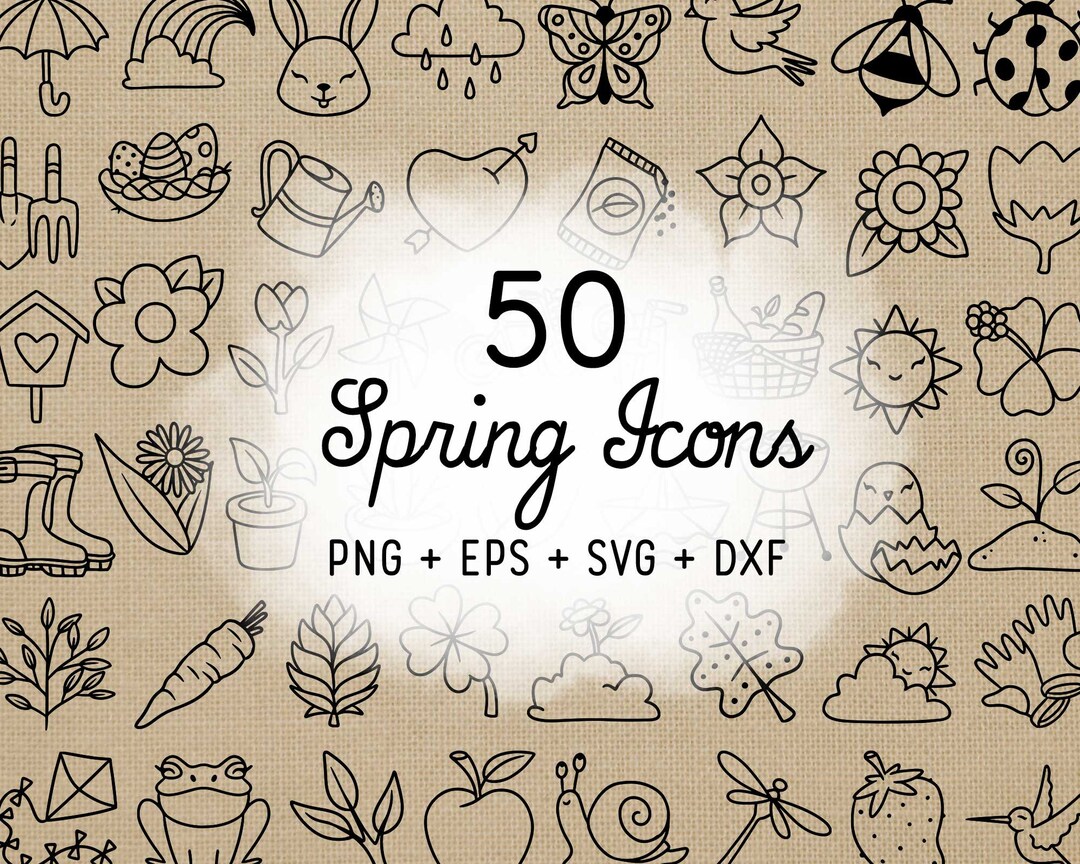 50 Spring Icons Stamp Bundle - Spring Time Icons Clipart - Digital ...