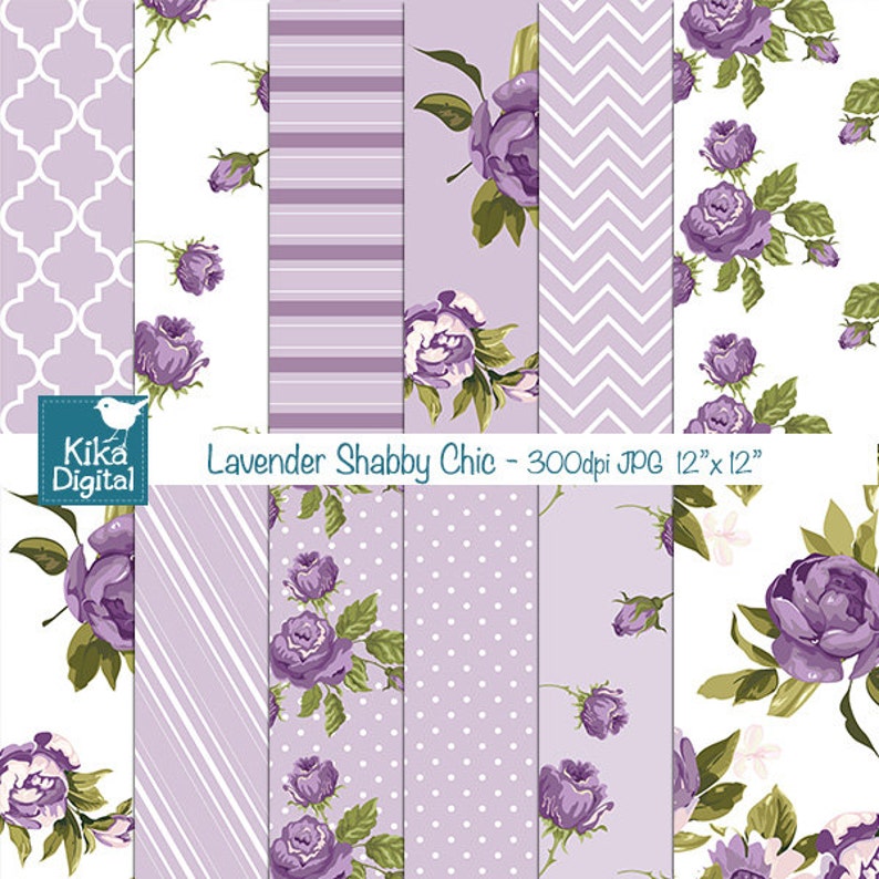 Lavender Shabby Chic Digital Papers Digital Scrapbook Papers - Etsy