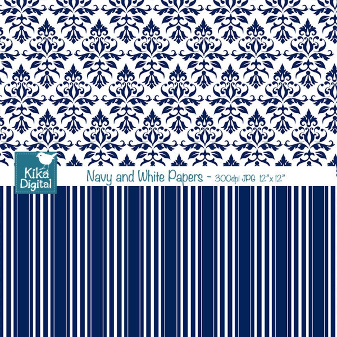 Navy Digital Papers Navy and White Scrapbook Papers Card | Etsy