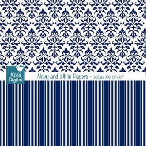Navy Digital Papers Navy and White Scrapbook Papers Card - Etsy