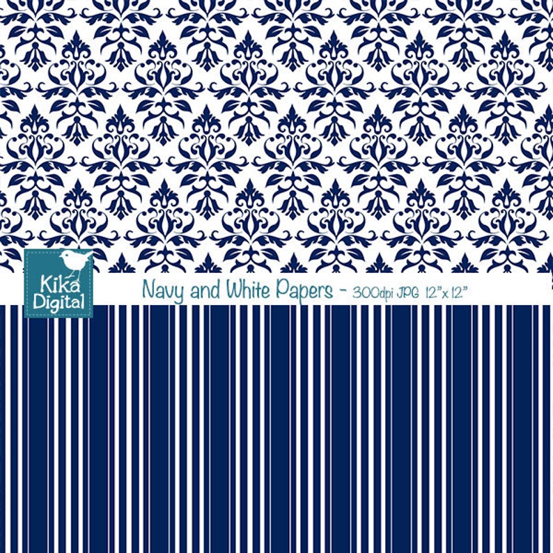 Navy Digital Papers Navy and White Scrapbook Papers Card | Etsy