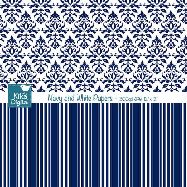 Navy Digital Papers Navy and White Scrapbook Papers card | Etsy