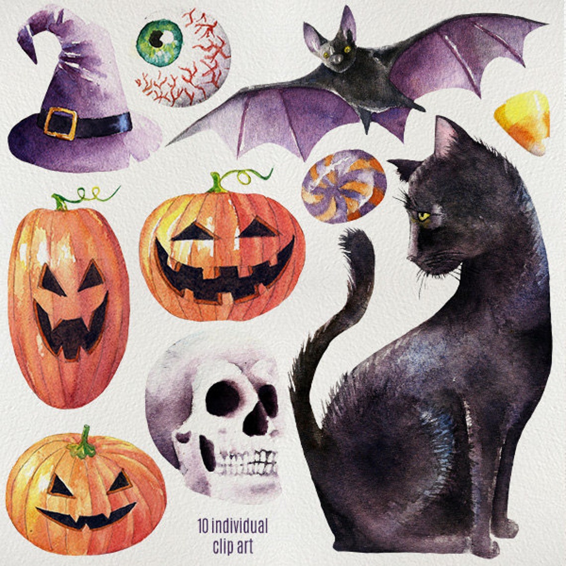 Halloween Watercolor Clipart Hand Painted Watercolor Clip Art | Etsy