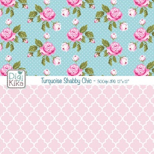 Pink and Turquoise Shabby Chic Digital Papers Shabby Chic - Etsy