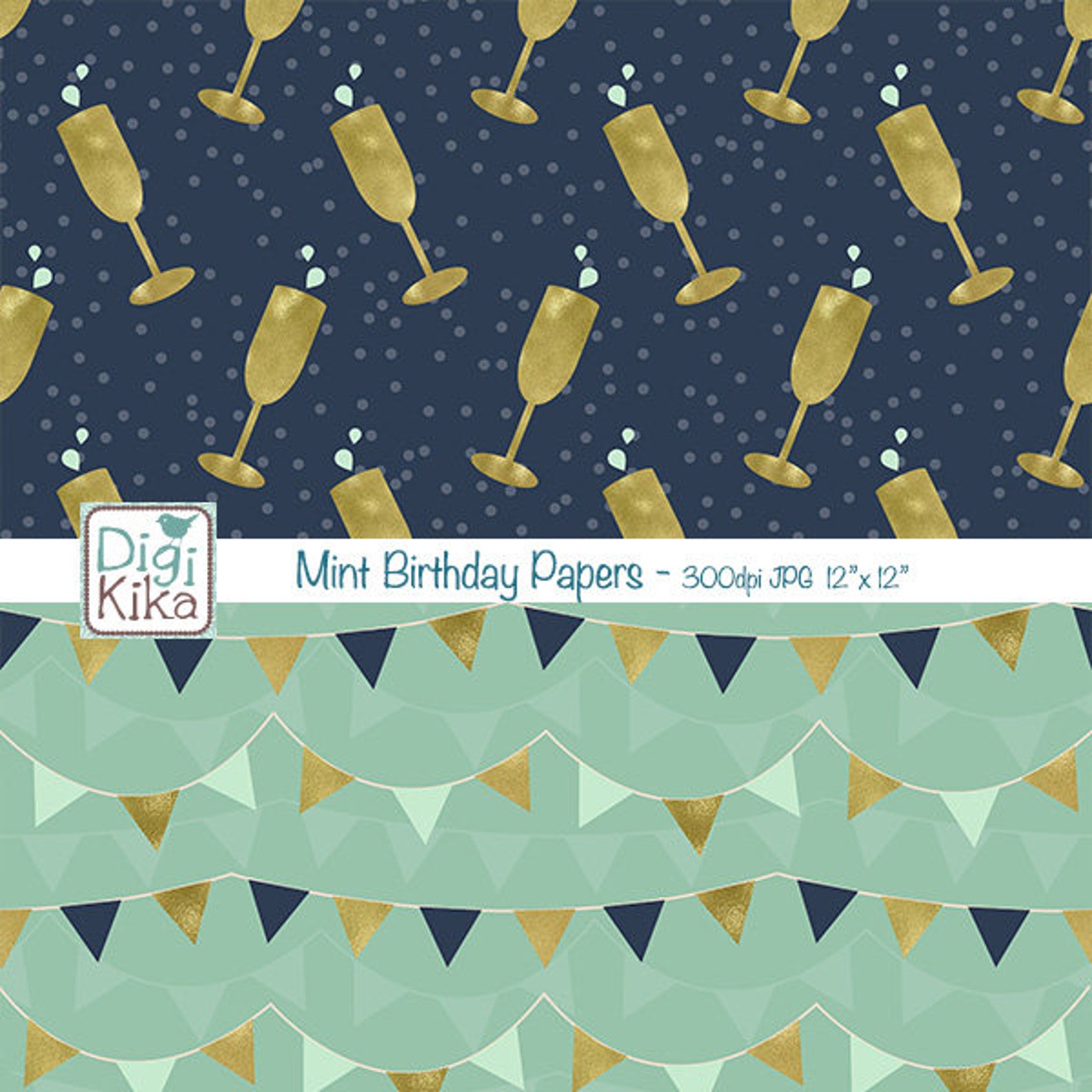 Mint Happy Birthday Digital Papers Scrapbooking Card - Etsy