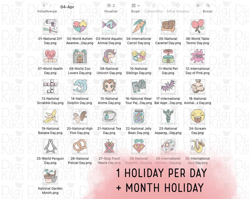 APRIL Wacky Holidays Icons PNG Color and Stamp Icons Clipart - Etsy