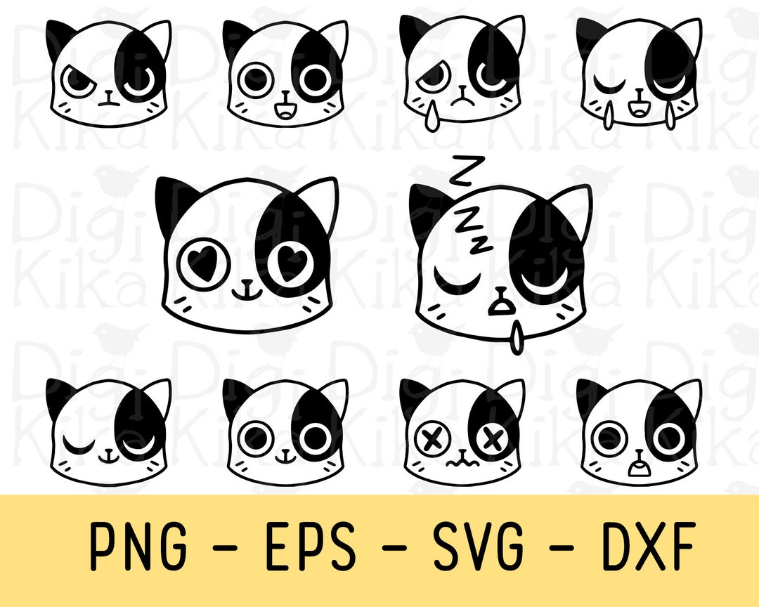 Cat Mood DOODLE Clipart Cute Character Digital Stamp Feelings SVG , EPS ...