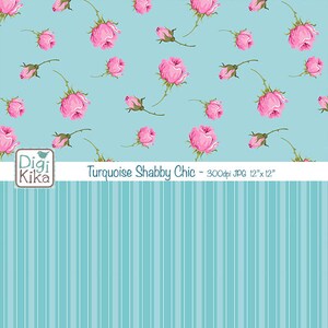 Pink and Turquoise Shabby Chic Digital Papers Shabby Chic - Etsy
