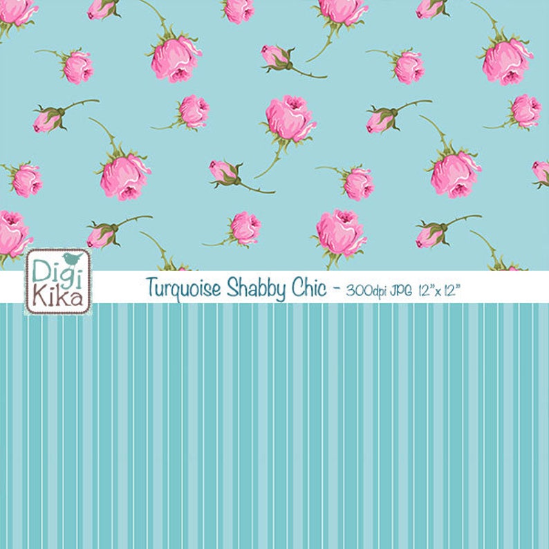 Pink and Turquoise Shabby Chic Digital Papers Shabby Chic | Etsy