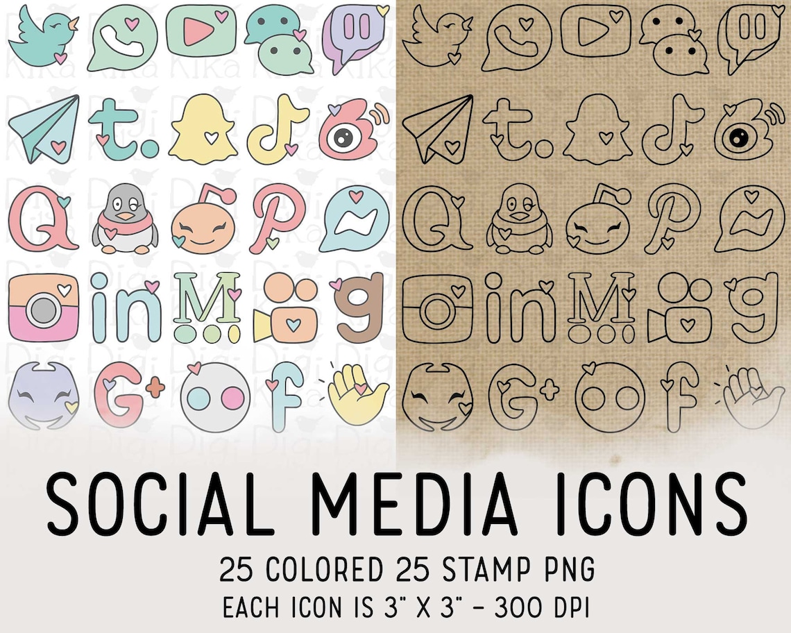50 Social Media Icons PNG Icons Clipart Icons Digital - Etsy