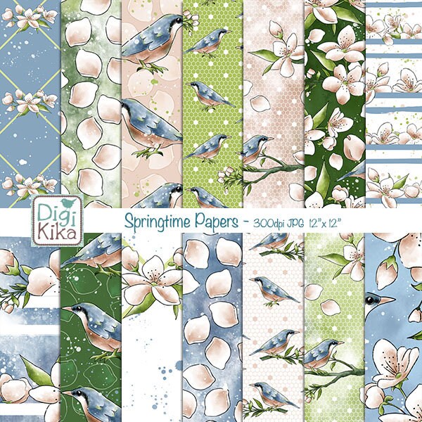 Springtime Digital Papers Spring Digital Scrapbook Papers | Etsy