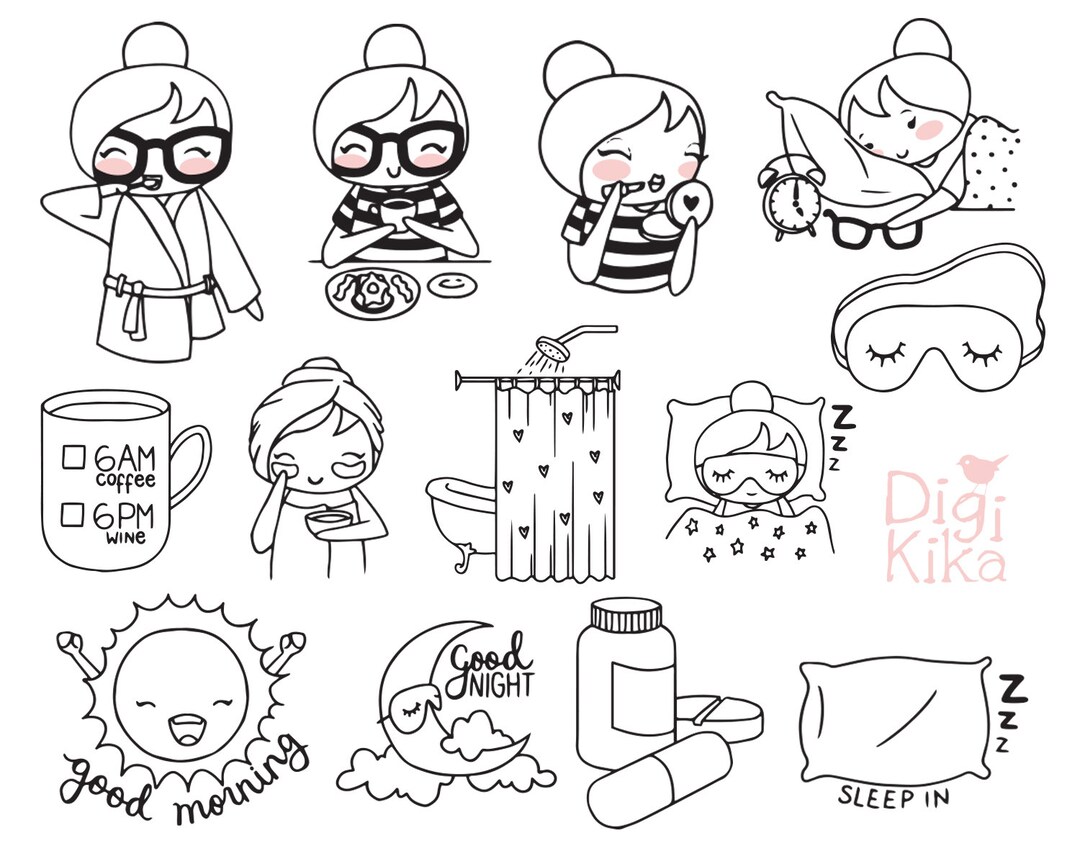Planner Girl Morning/bedtime Routine Clipart Digital Stamp Planner ...