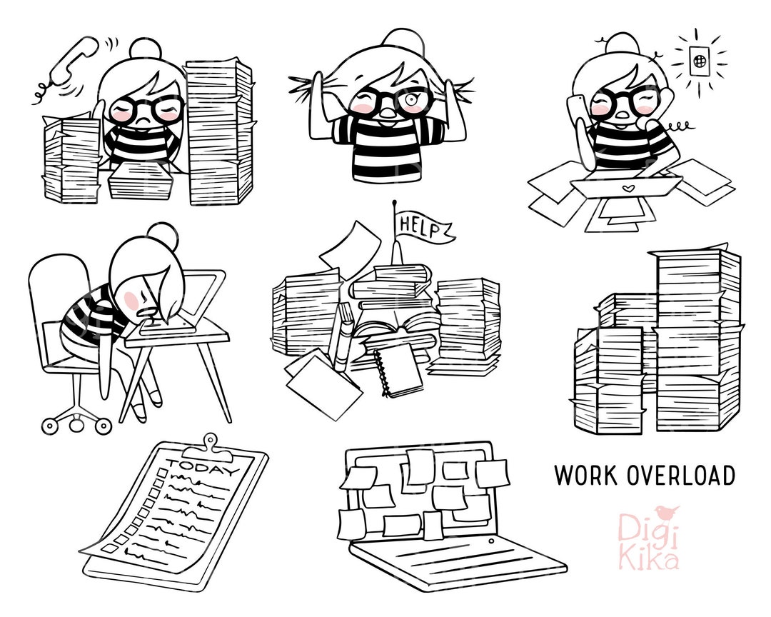 Elena Planner Girl Work Overload Clipart Digital Stamp - Etsy
