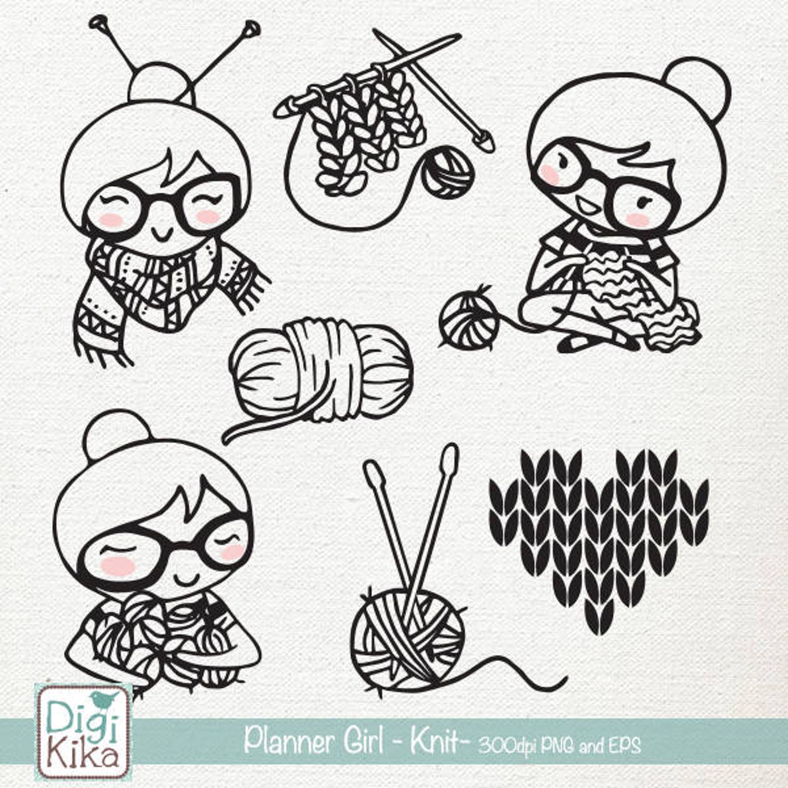 Planner Girl Knit Stamp Clipart Planner Stickers - Etsy