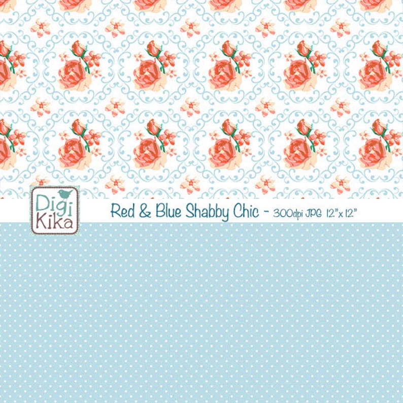 Red and Blue Shabby Chic Digital Papers Shabby Chic Scrapbook | Etsy